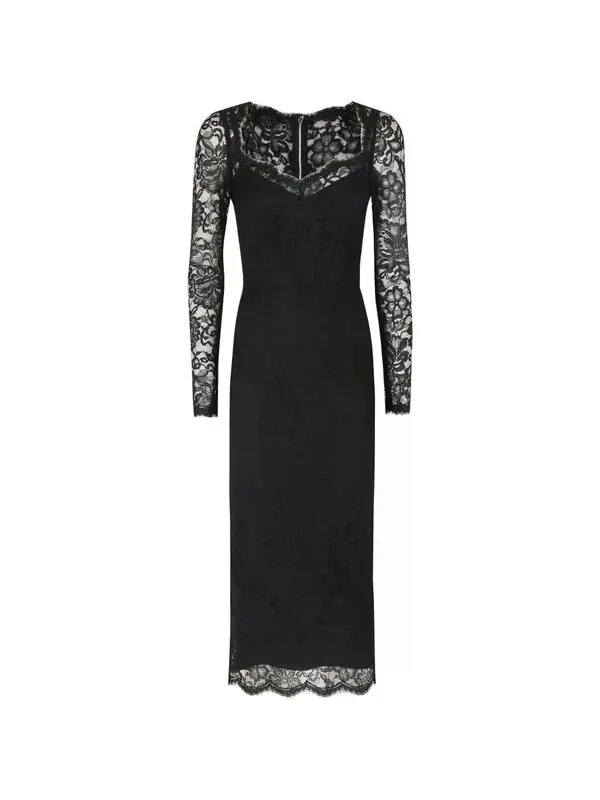 Dolce & Gabbana Lace-overlay V-neck Midi Dress - Black