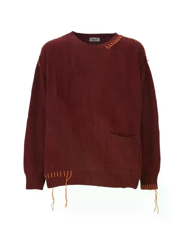 AMISH SUPPLIES Whipstitch Trim Patch Pocket Sweater - Red