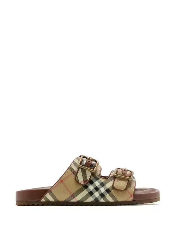 Burberry Check & Leather Urchin Sandals - Neutrals