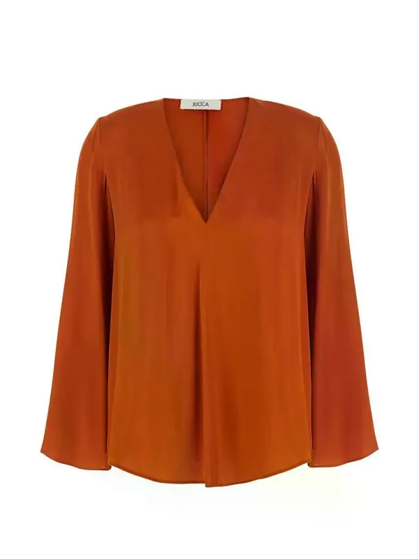 JUCCA V-neck Long-sleeve Silk Blouse - Orange