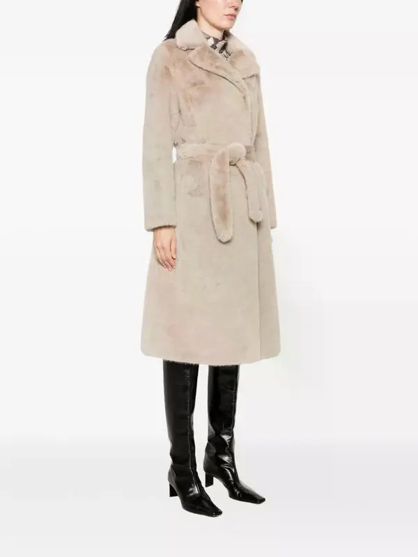 DUNO Belted Shearling-effect Coat