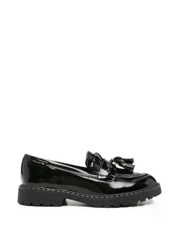 TAMARIS Tassel-detail Patent-leather Loafers - Black
