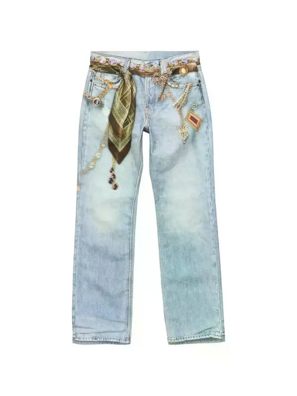 Acne Studios Printed Cotton Canvas Jeans - Blue
