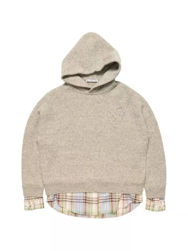 Acne Studios Layered Knit Hoodie With Embroidered Logo - Neutrals