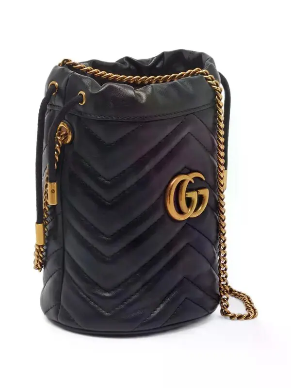 Gucci Small Gg Marmont Matelassé Bucket Bag - Black
