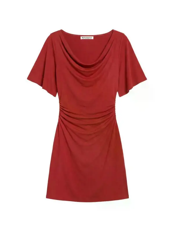 REFORMATION Nina Ruched Knit Mini Dress - Red