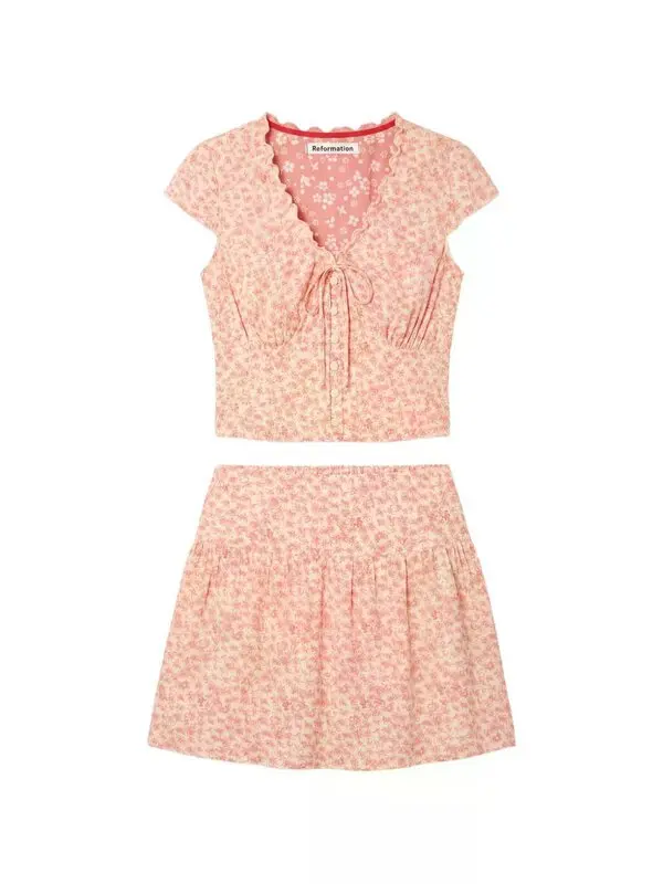 REFORMATION Dorothea Floral Print Set - Neutrals