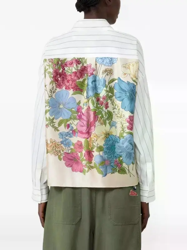 Max Mara Striped Cotton Shirt With Floral Back Panel
