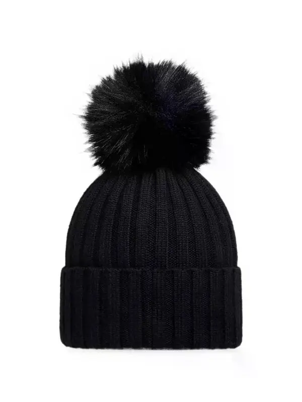 Moncler Ribbed Knit Beanie With Faux-fur Pom-pom