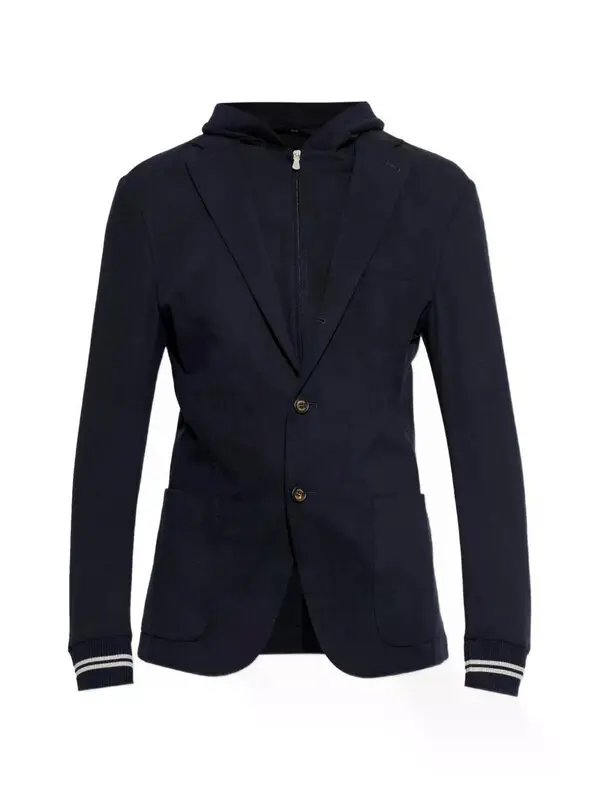 Eleventy Navy Hooded Layered Jacket