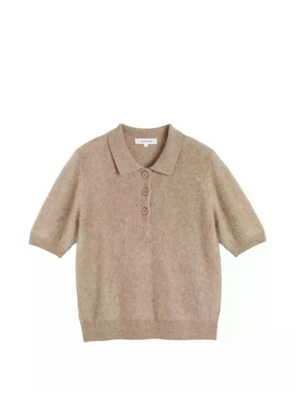 Chinti & Parker Short-sleeve Cashmere Polo Top - Neutrals
