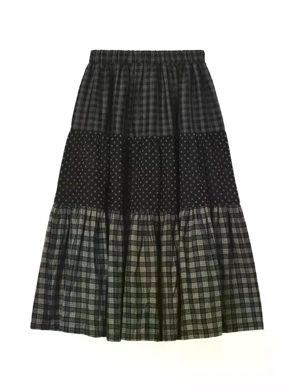 MINI CREAM Patchwork Tiered Maxi Skirt - Grey