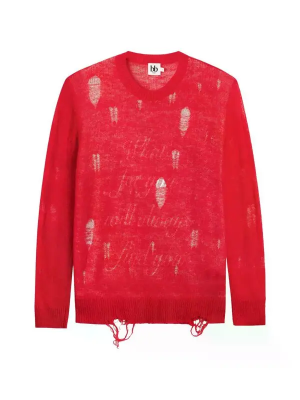B+AB Distressed Semi-sheer Sweater - Red