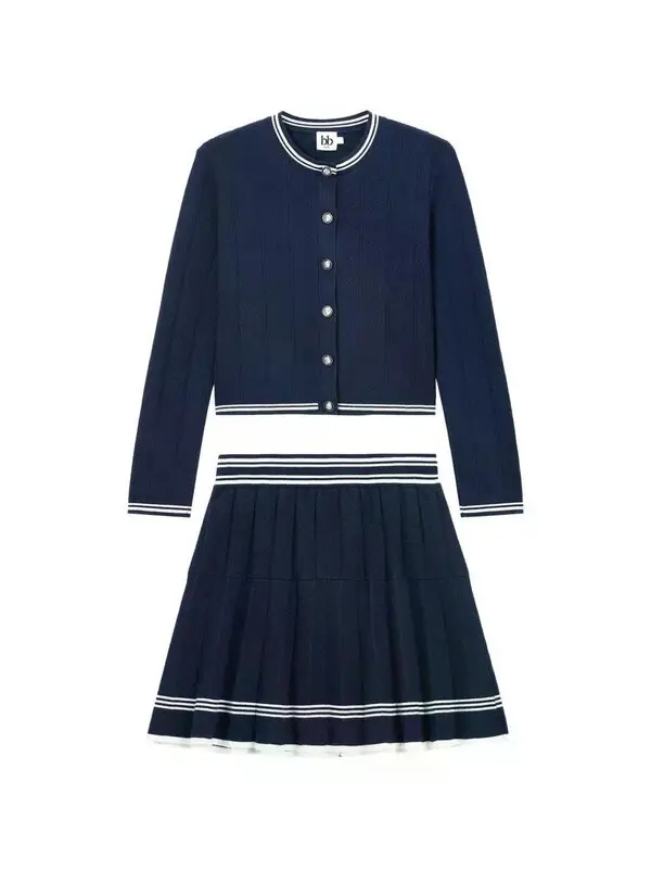 B+AB Striped-trim Pleated Skirt Set - Blue
