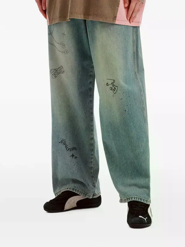 MINI CREAM Graphic-print Wide-leg Jeans