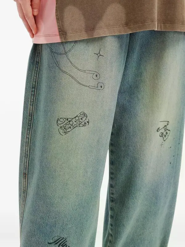 MINI CREAM Graphic-print Wide-leg Jeans