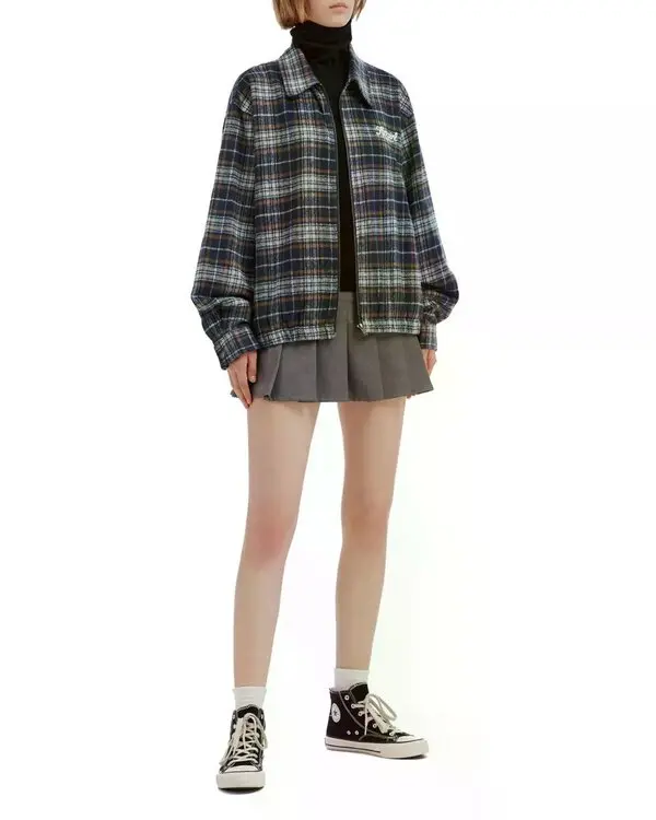 FINGERCROXX Zip-up Plaid Jacket - Blue