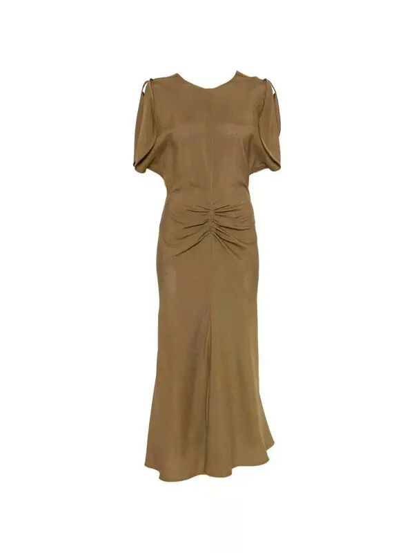 Victoria Beckham Bela Ruched Midi Dress - Green