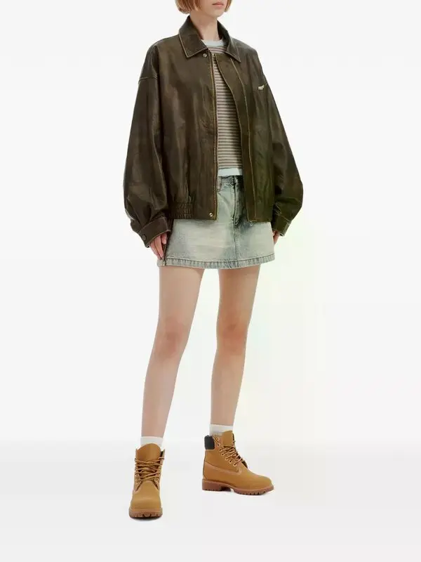 MINI CREAM Distressed-effect Elasticated-hem Jacket