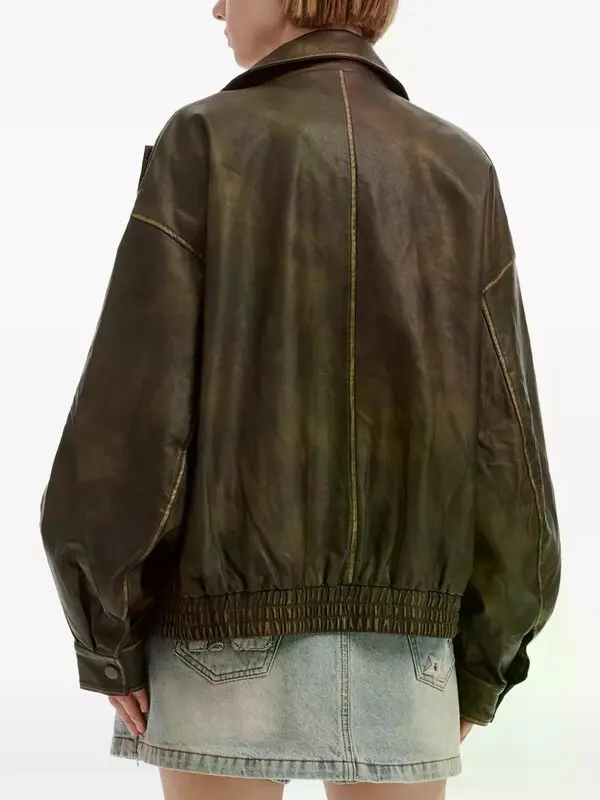 MINI CREAM Distressed-effect Elasticated-hem Jacket