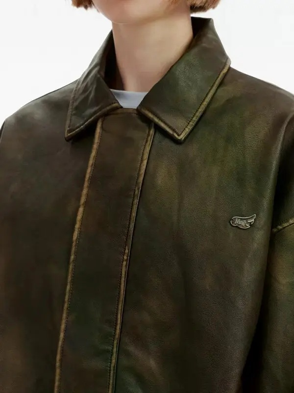 MINI CREAM Distressed-effect Elasticated-hem Jacket