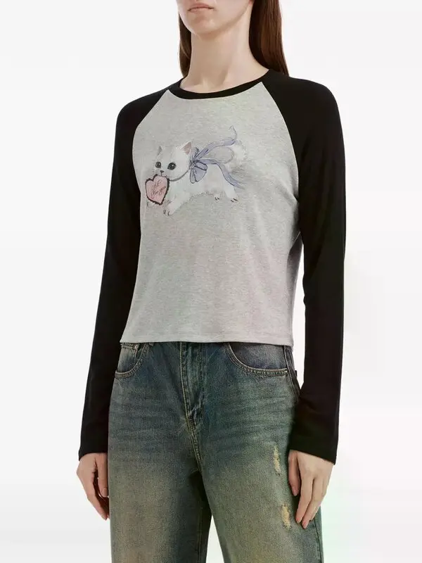 B+AB Cat Print Raglan Sleeve T-shirt