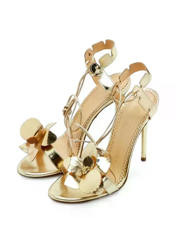 CHARLOTTE OLYMPIA Leather Flower Detail Ankle Tie Stiletto Sandals