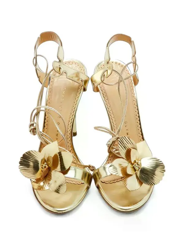CHARLOTTE OLYMPIA Leather Flower Detail Ankle Tie Stiletto Sandals