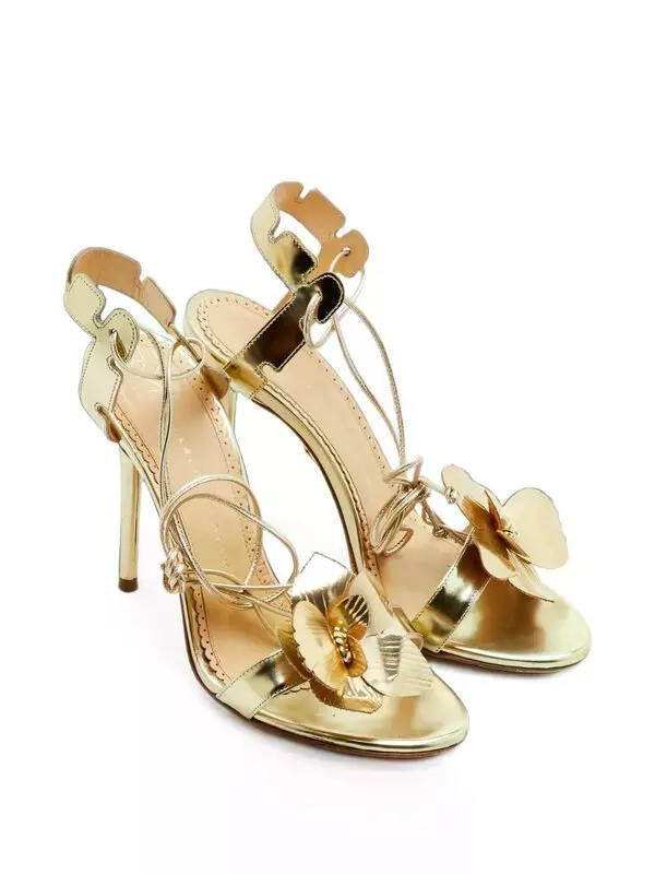 CHARLOTTE OLYMPIA Leather Flower Detail Ankle Tie Stiletto Sandals