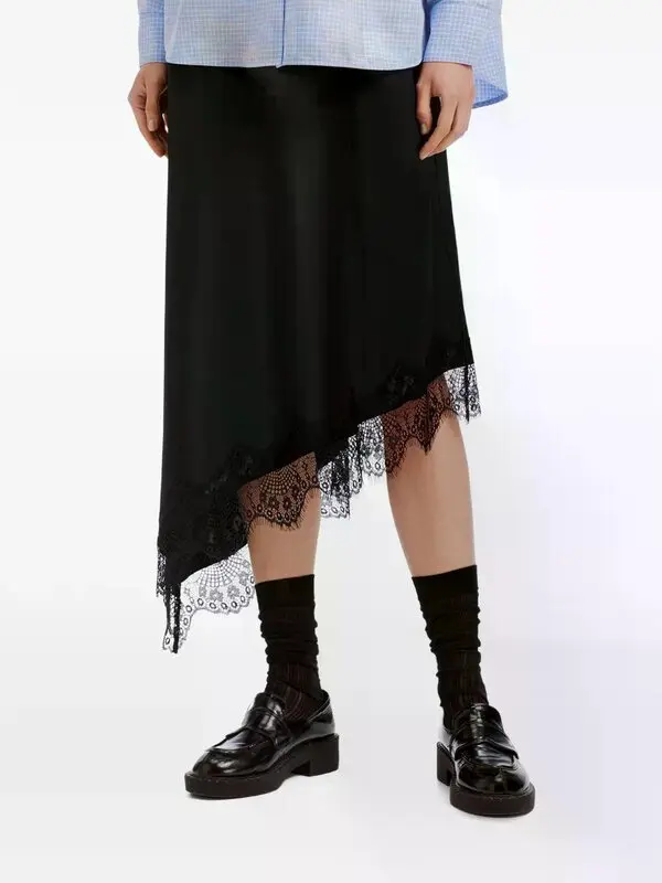 B+AB Lace-trim Asymmetric Midi Skirt