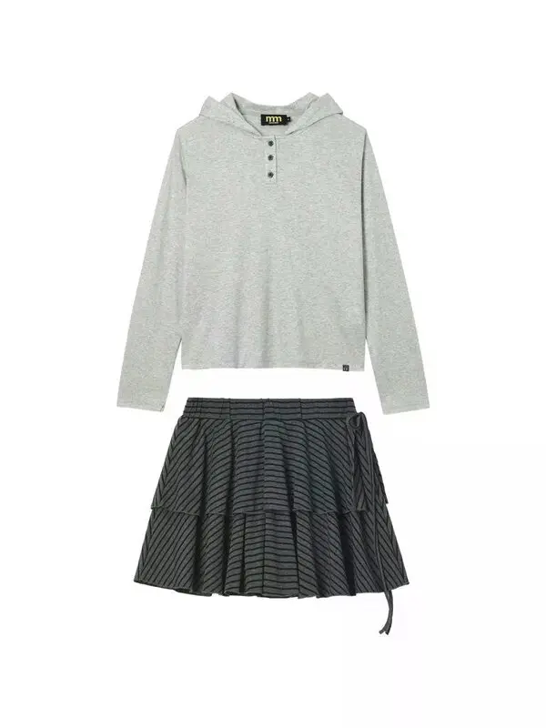 MINI CREAM Pleated-skirt And Hoodie Set - Grey
