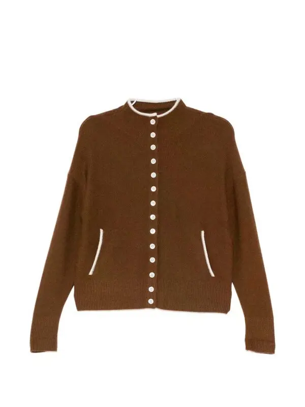 CUDDLEUP Contrast-trim Front-button Cardigan - Brown