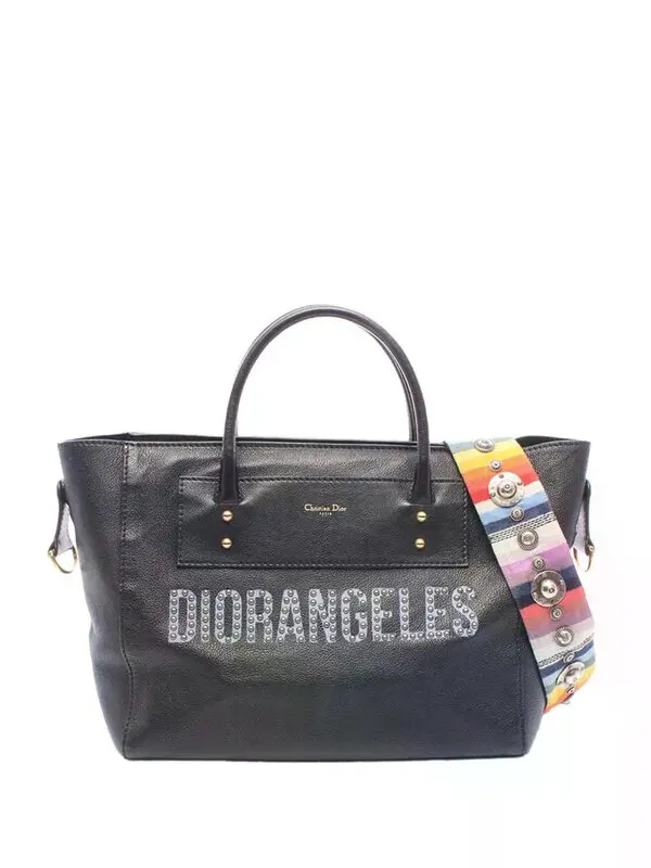 Dior 2015-2026 Studded Goatskin Diorangeles Convertible Tote Satchel - Black