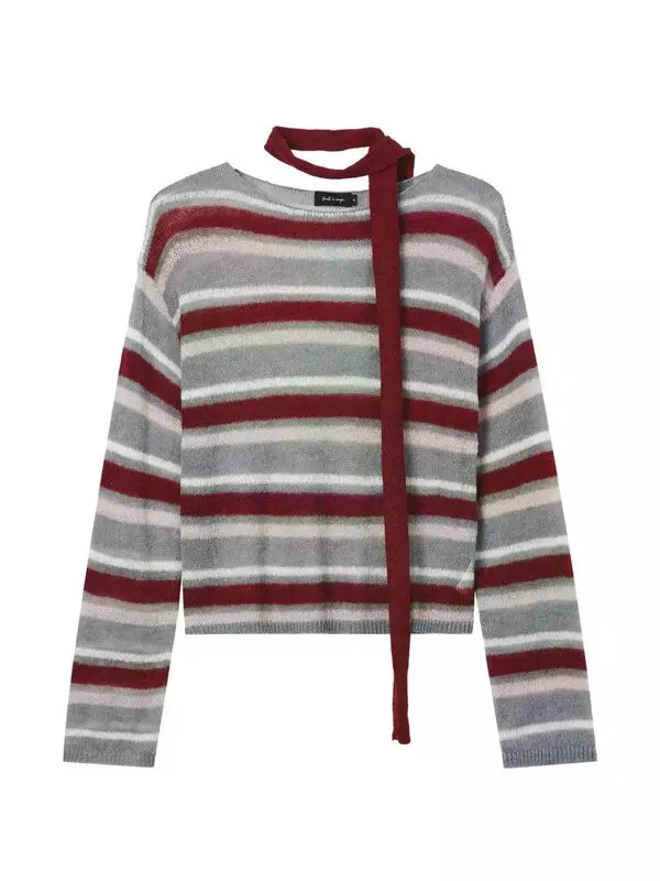 TOUT A COUP Striped Scarf-detail Sweater - Grey
