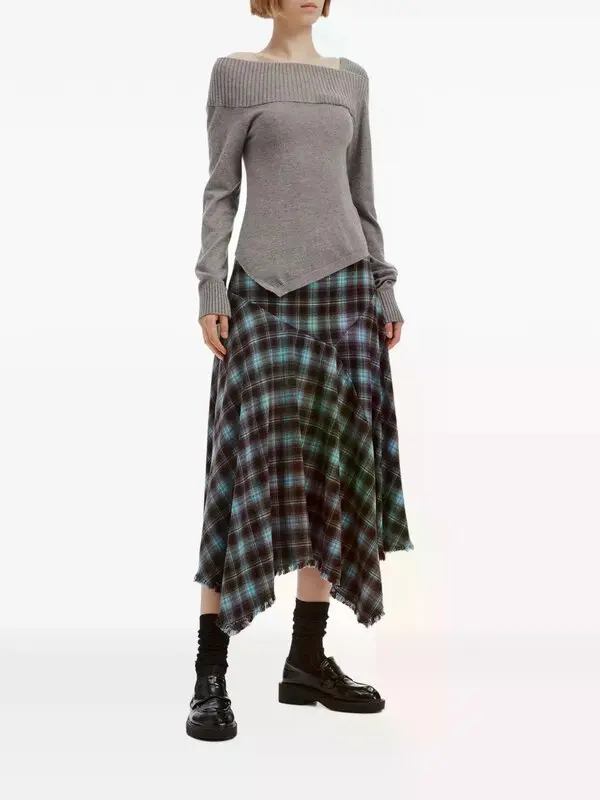 TOUT A COUP Plaid Handkerchief-hem Midi Skirt - Blue