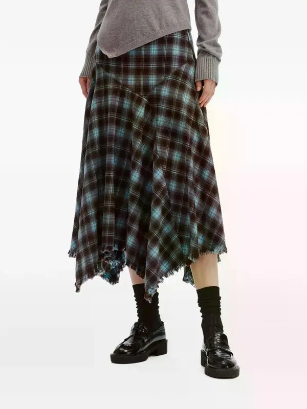 TOUT A COUP Plaid Handkerchief-hem Midi Skirt