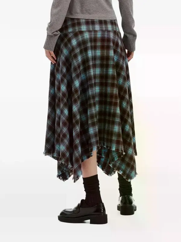 TOUT A COUP Plaid Handkerchief-hem Midi Skirt