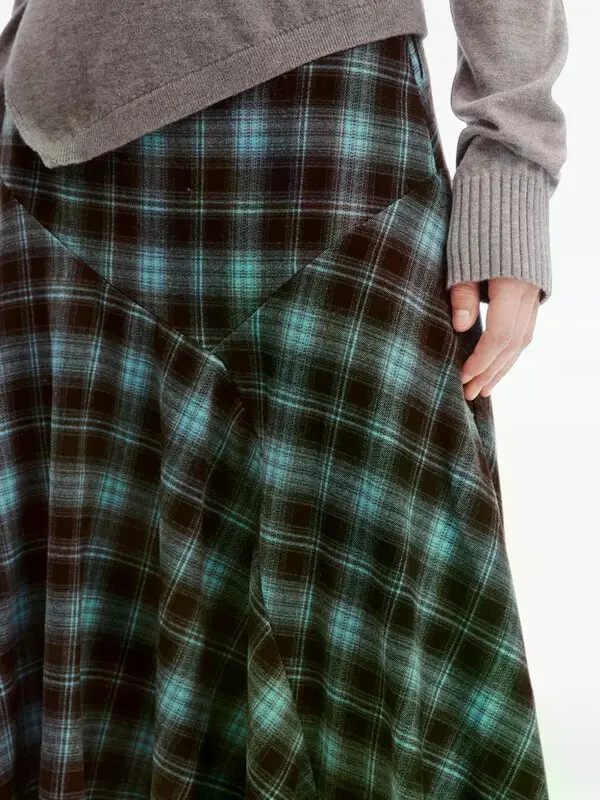 TOUT A COUP Plaid Handkerchief-hem Midi Skirt