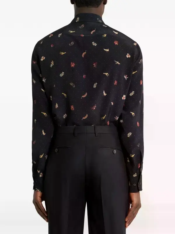 Etro Silk Shirt With Micro Flower And Animal Motif