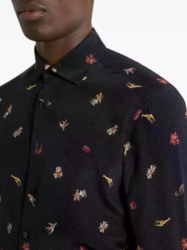 Etro Silk Shirt With Micro Flower And Animal Motif
