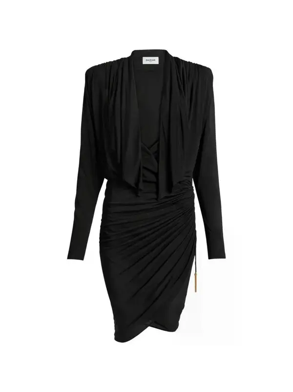 Balmain Draped Flowing Jersey Dress - Black