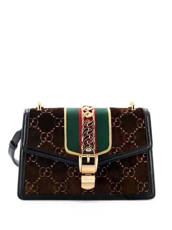 Gucci Sylvie Shoulder Bag Gg Velvet Small Crossbody Bag - Brown