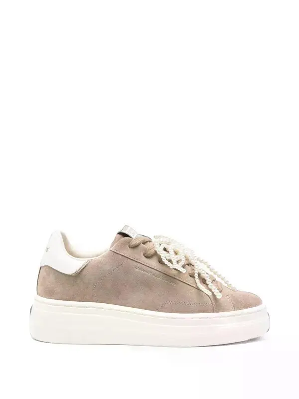 CRIME LONDON Elevate Pearl-embellished Suede Sneakers - Neutrals
