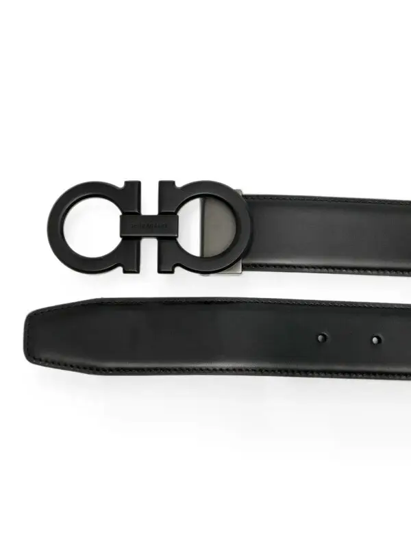FERRAGAMO Gancini Buckle Leather Belt - Black