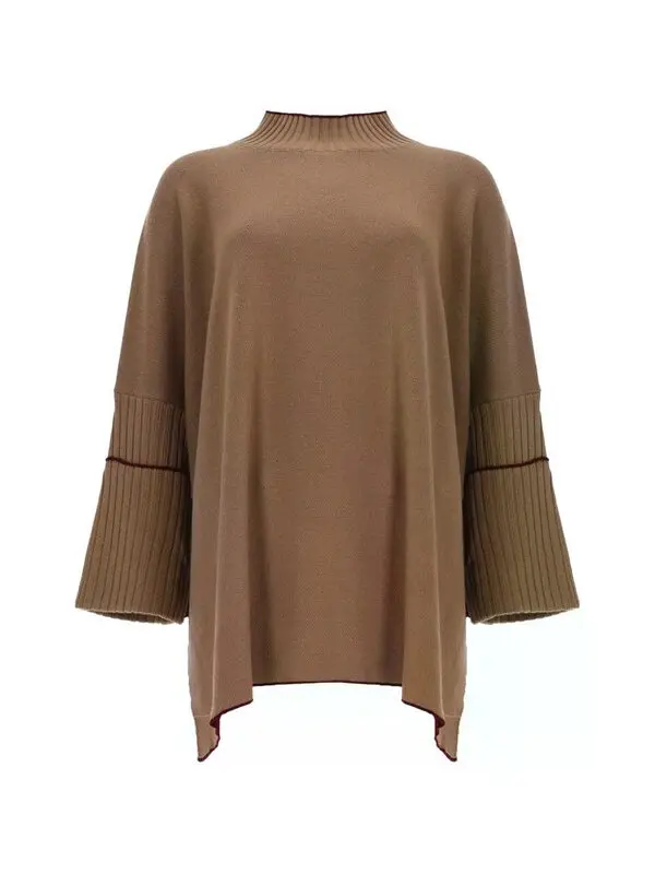 Herno Ribbed-knit Panelled Poncho - Brown