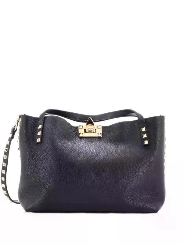 Valentino Garavani Rockstud Convertible Flip Lock Leather Small Tote Bag - Black