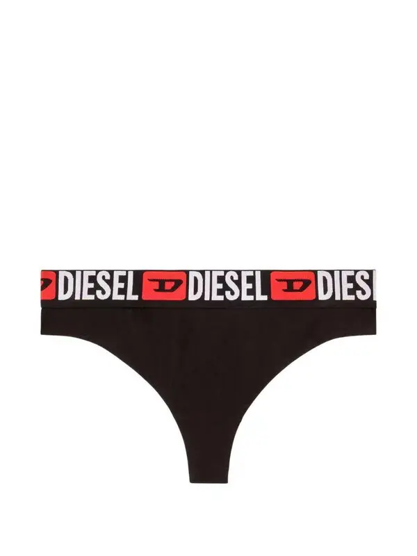 DIESEL® Logo-waistband Thong - Black