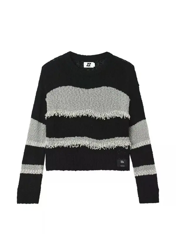 Izzue Striped Knit Sweater With Fringe Detailing - Black