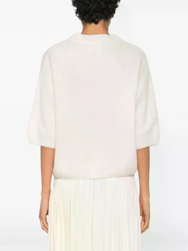 ALLUDE Short-sleeve Crew-neck Fine Knit - Neutrals