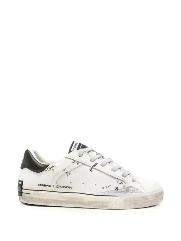 CRIME LONDON Deconstructed Stud-embellished Leather Sneakers - White